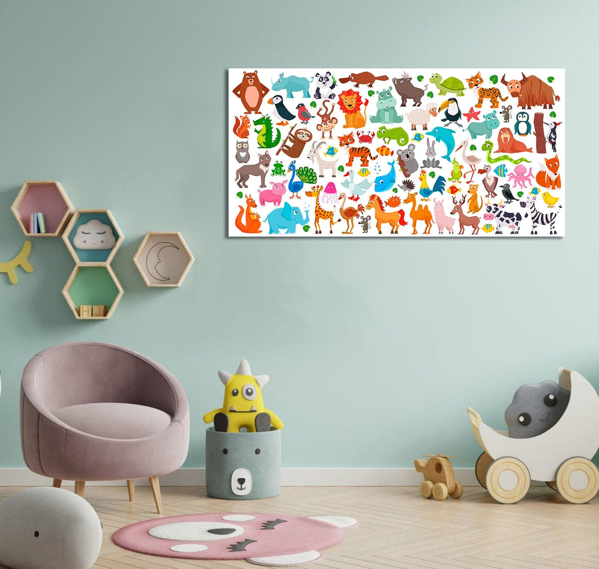 Pine Stretched Framed 1 Panel - Kids Room - Cute Animals – Love Print ...